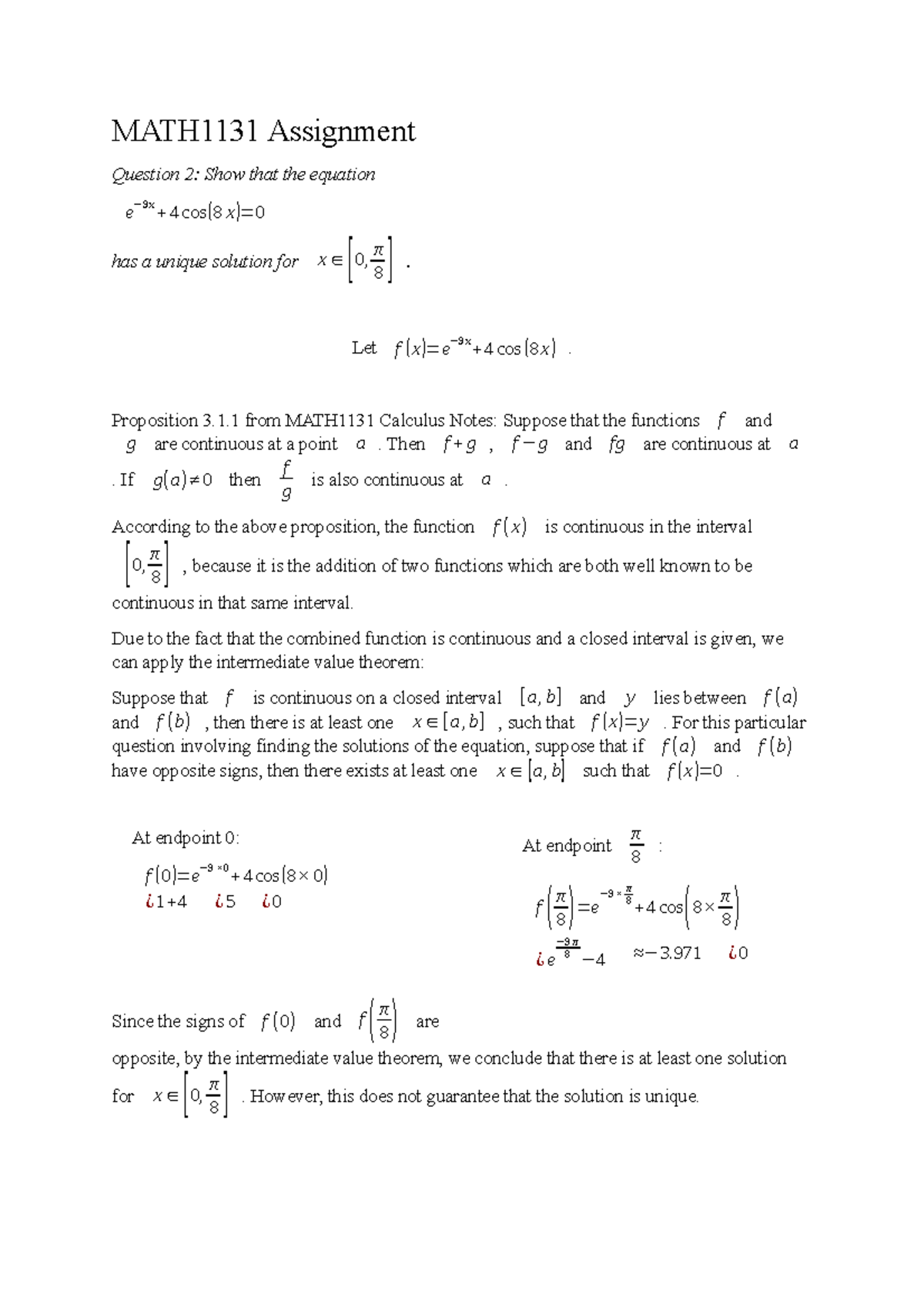 Pure Mathematics MATH1131 Assignment 21T1 - ####### MATH1131 Assignment Question 2: Show that ...