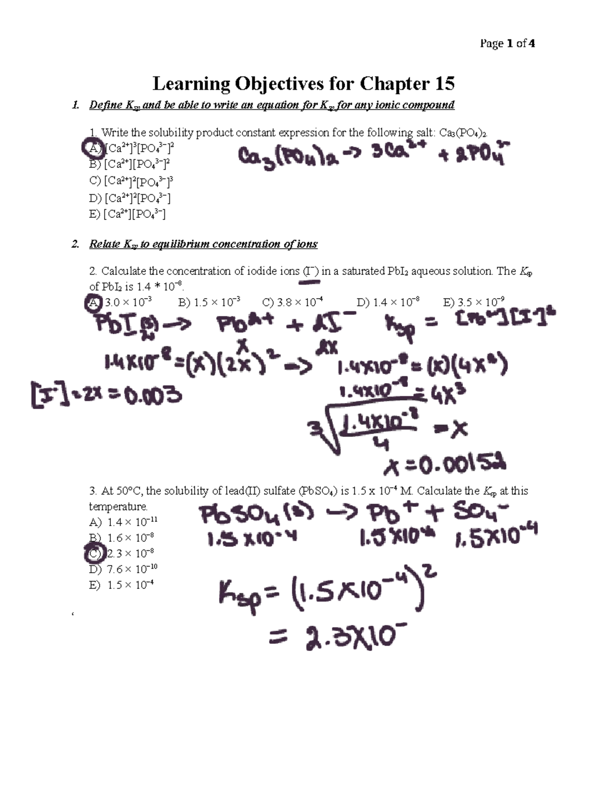 LO CH15 Final Review - practice problems. i am not sure if my answers were correct but if you ...