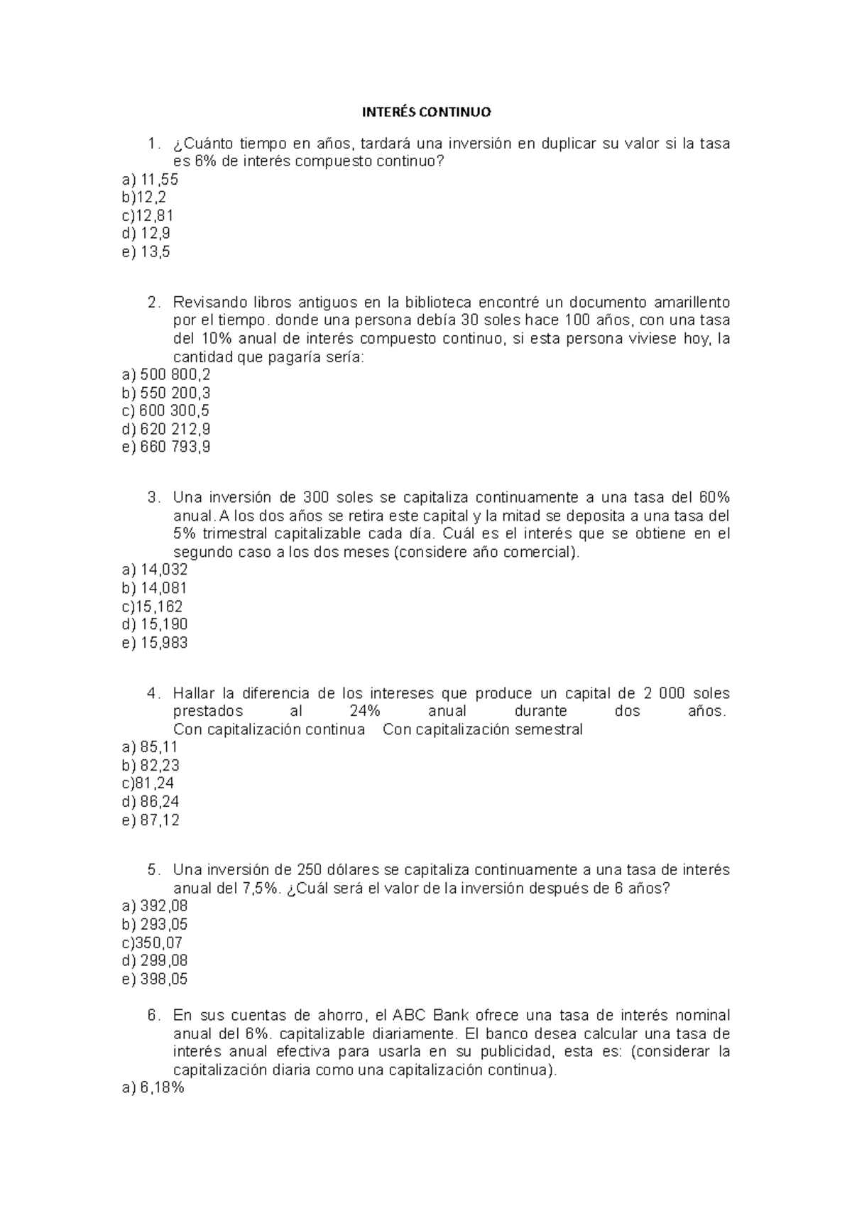 Interés Continuo Semana 02 Matemática Financiera - INTERÉS CONTINUO ...
