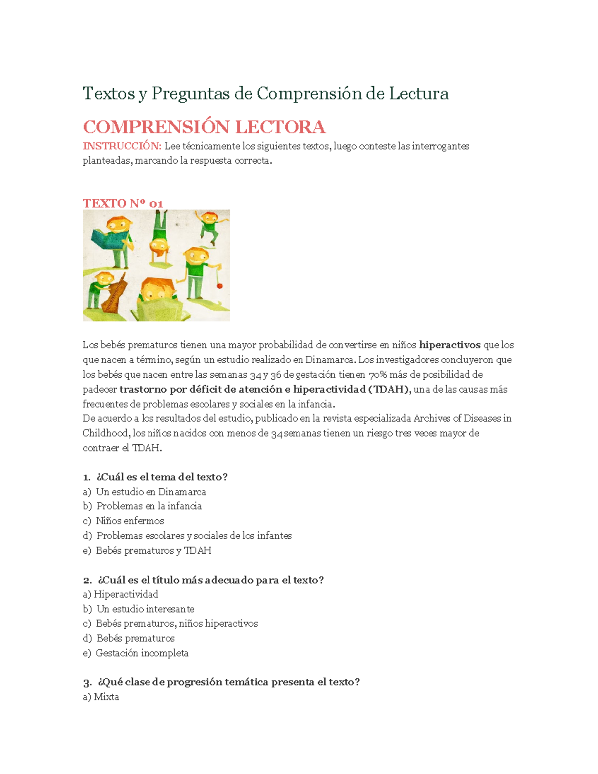 Textos y Preguntas de Comprensión de Lectura - Textos y Preguntas de ...