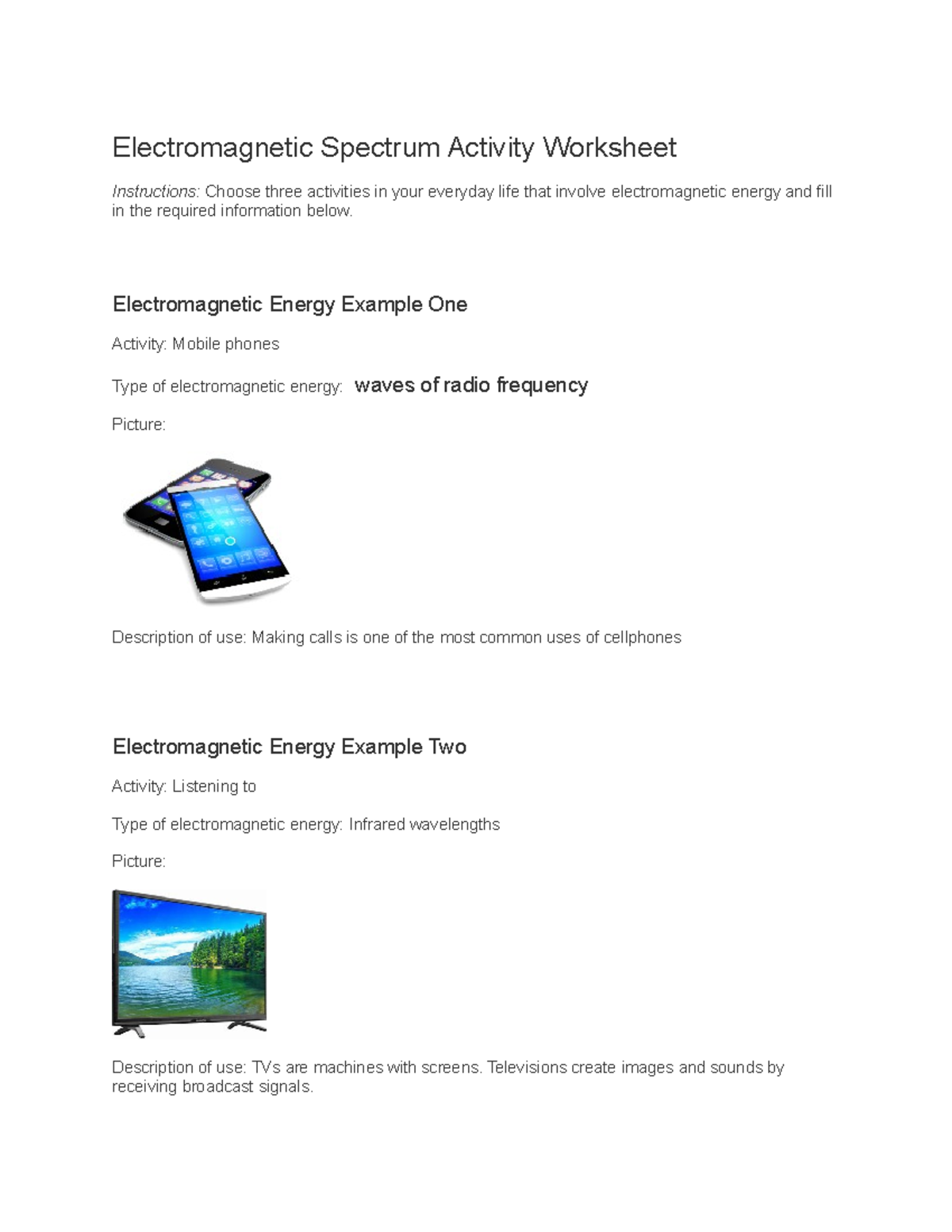 Electromagnetic Spectrum Activity Worksheet - Electromagnetic Spectrum ...