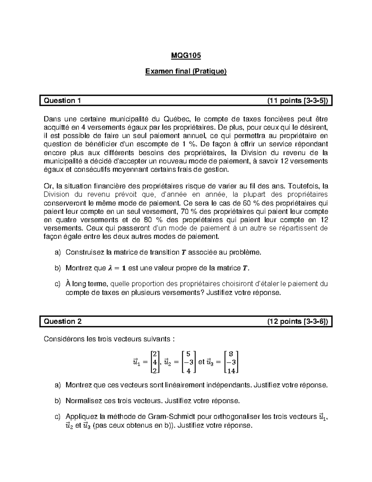 Pratique d'examen final pour le cours MQG105 - MQG Examen final ...