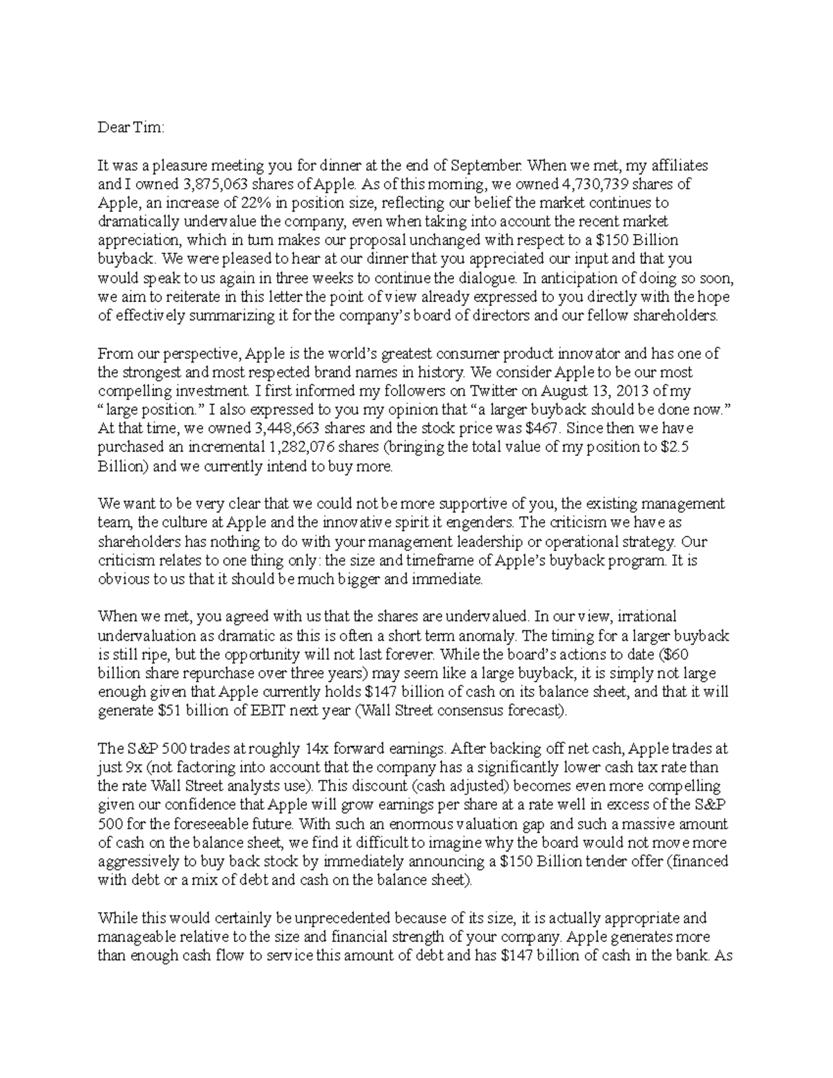 Lecture 3 - Icahn Letter - Dear Tim: It was a pleasure meeting you for ...