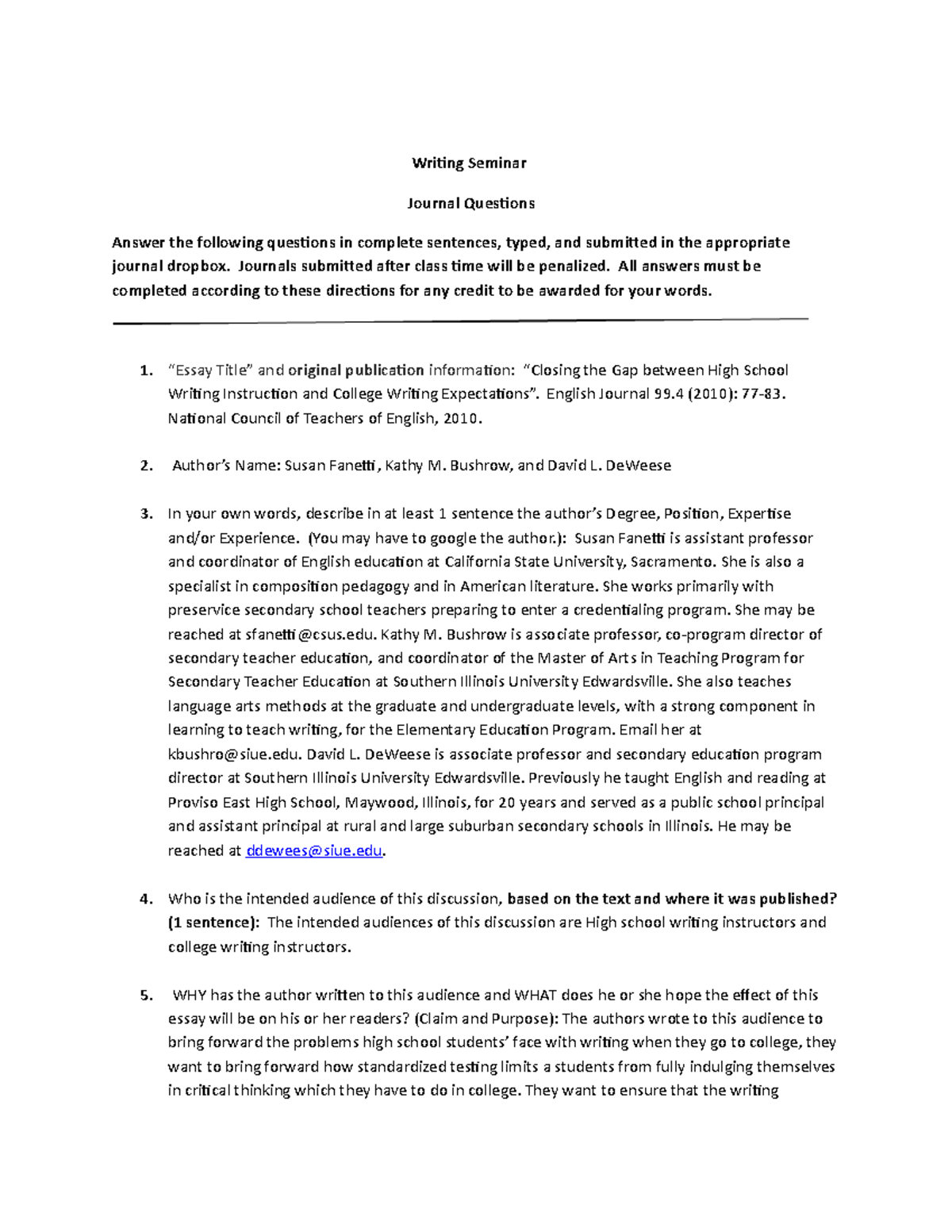 Closing the Gap between High School Writing Instruction and College ...