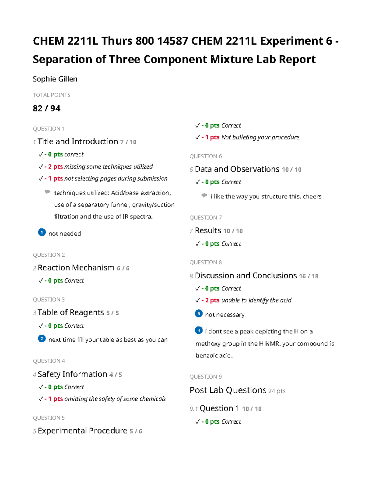 Exp 6 - lab report - CHEM 2211L Thurs 800 14587 CHEM 2211L Experiment 6 ...