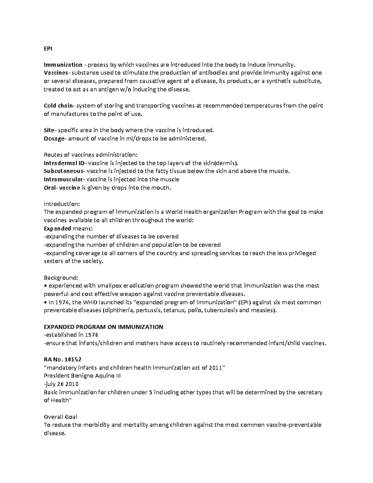 EPI - EPI - EPI Immunization - process by which vaccines are introduced ...