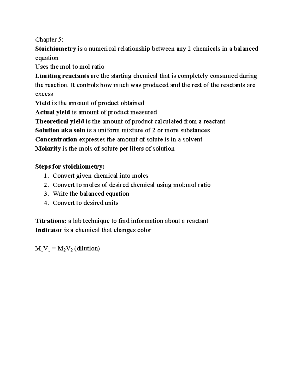 CH5 Notes - Chapter 5: Stoichiometry is a numerical relationship ...