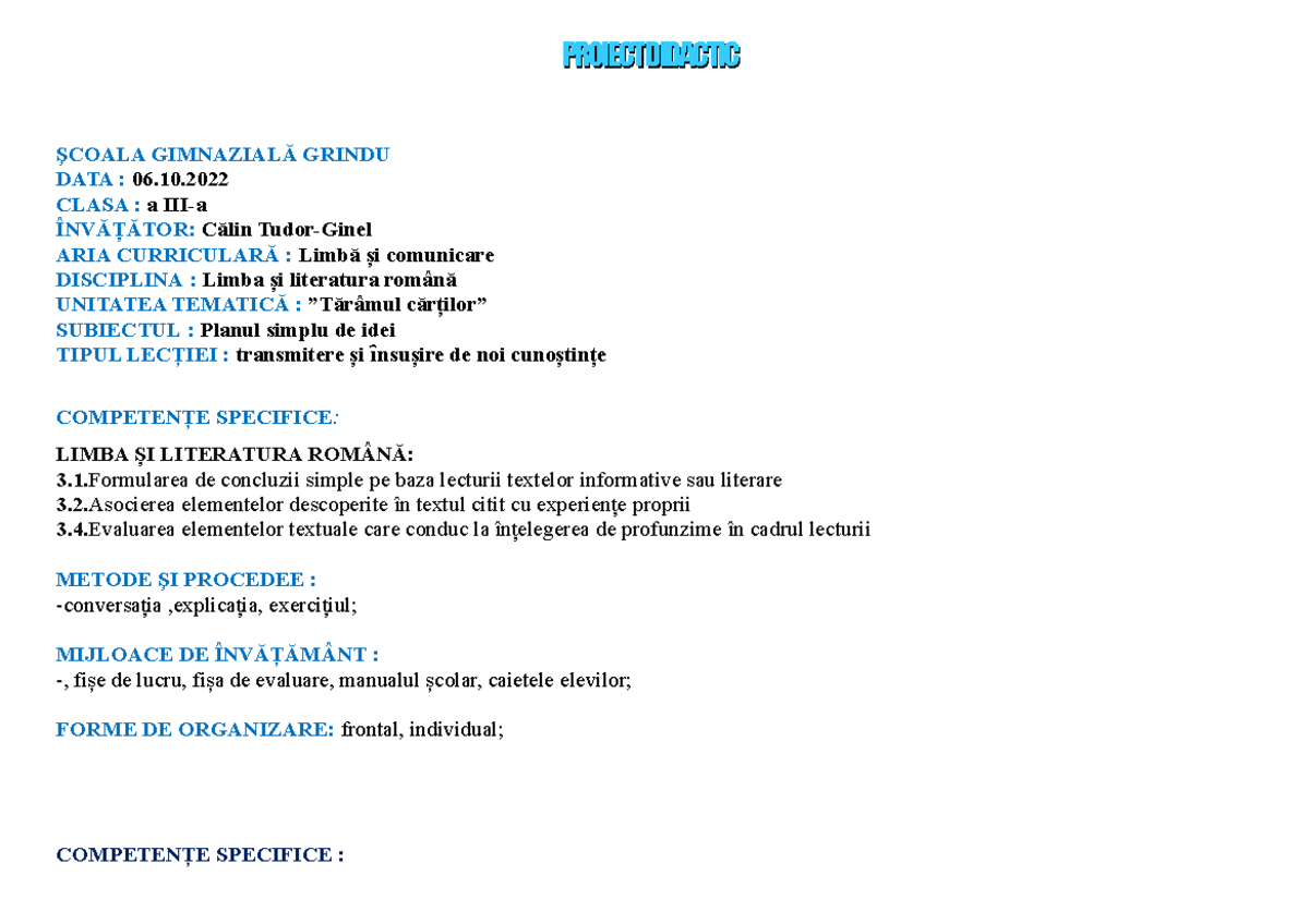 Pr. plan de idei inter - erter - ŞCOALA GIMNAZIALĂ GRINDU DATA : 06 ...