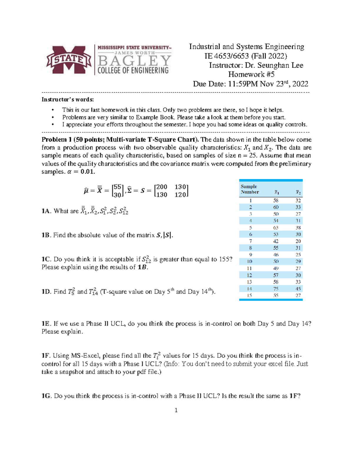 Homework 5 - HW 5 pdf - 1 Industrial and Systems Engineering IE 4653/ ...