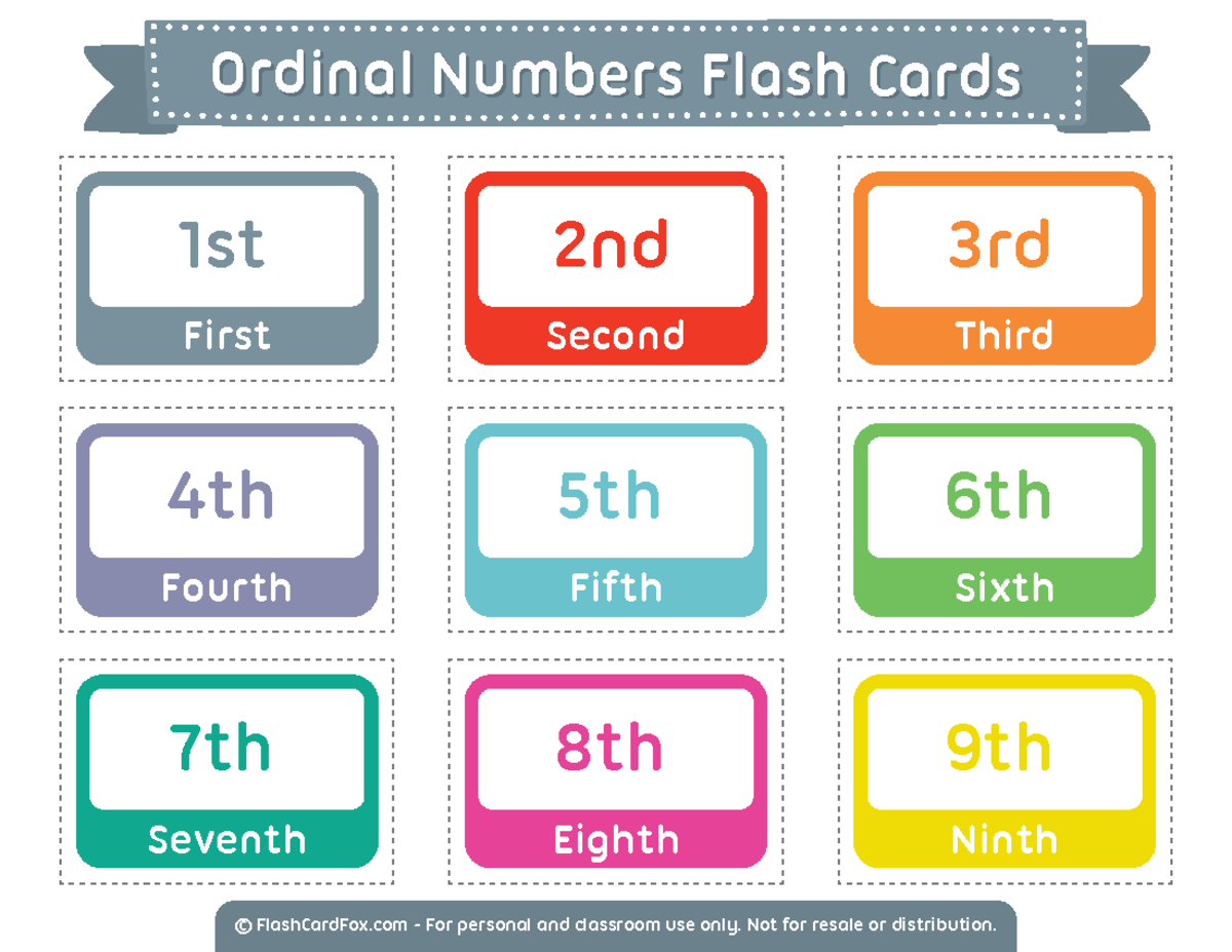 Ordinal numbers flash cards 2x3 - The teaching profession - 1st First ...