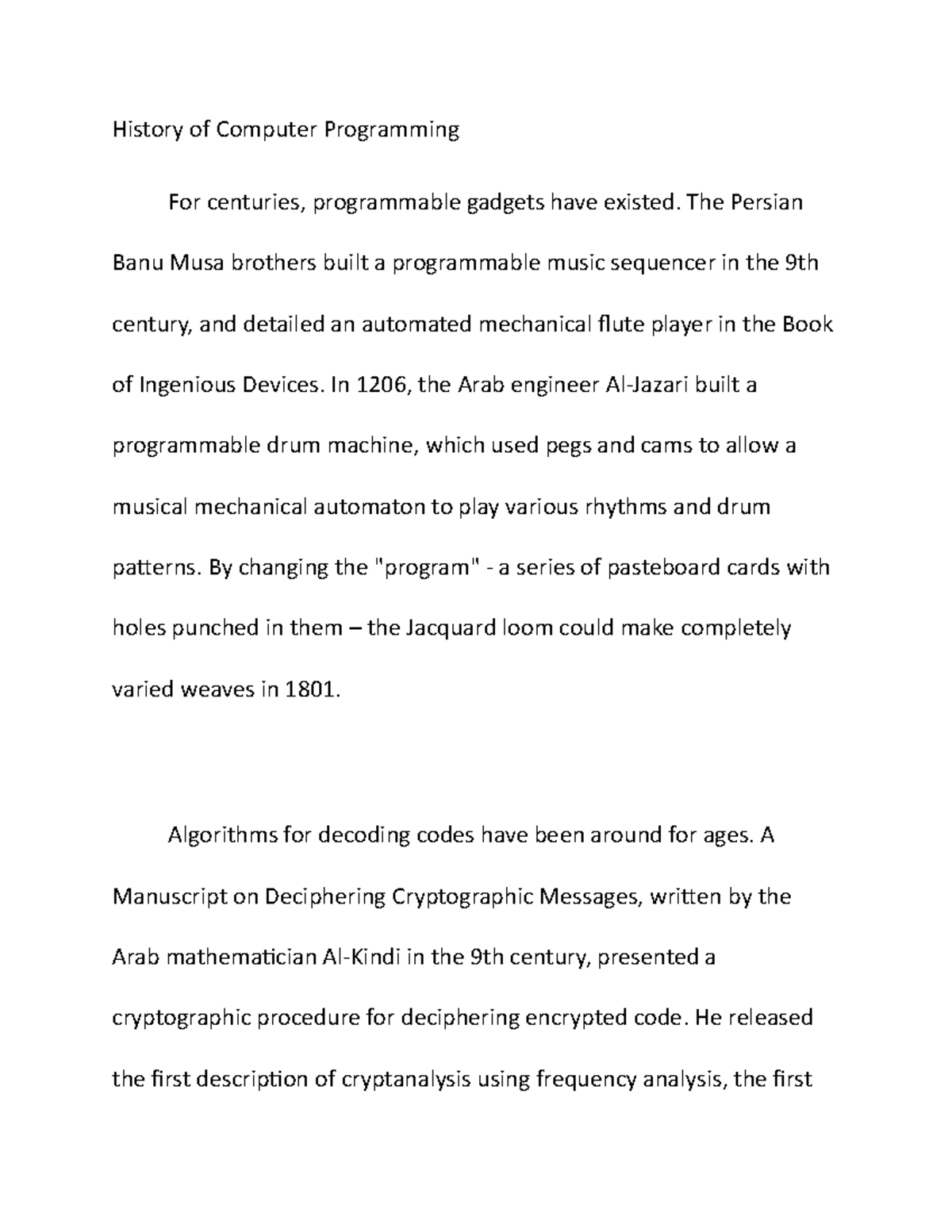 History of Computer Programming - The Persian Banu Musa brothers built ...