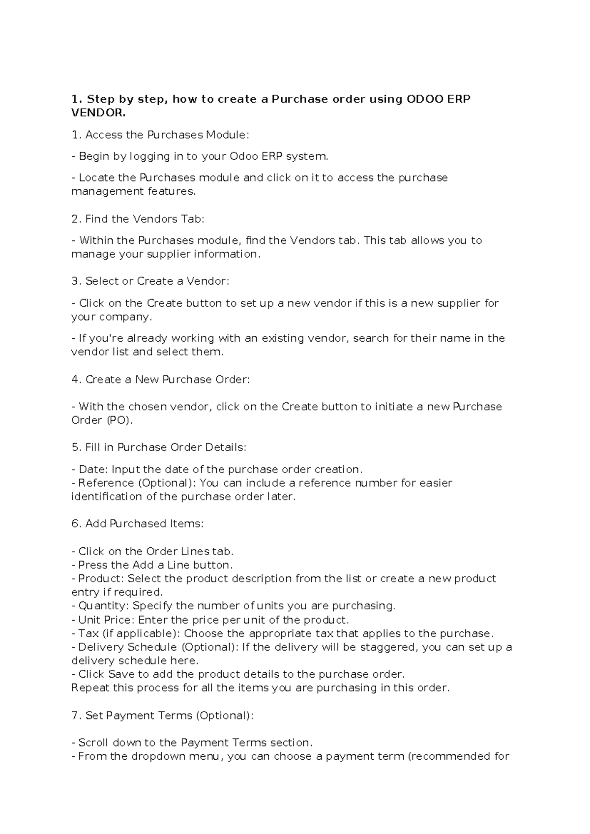 Activity - Step by step, how to create a Purchase order using ODOO ERP ...