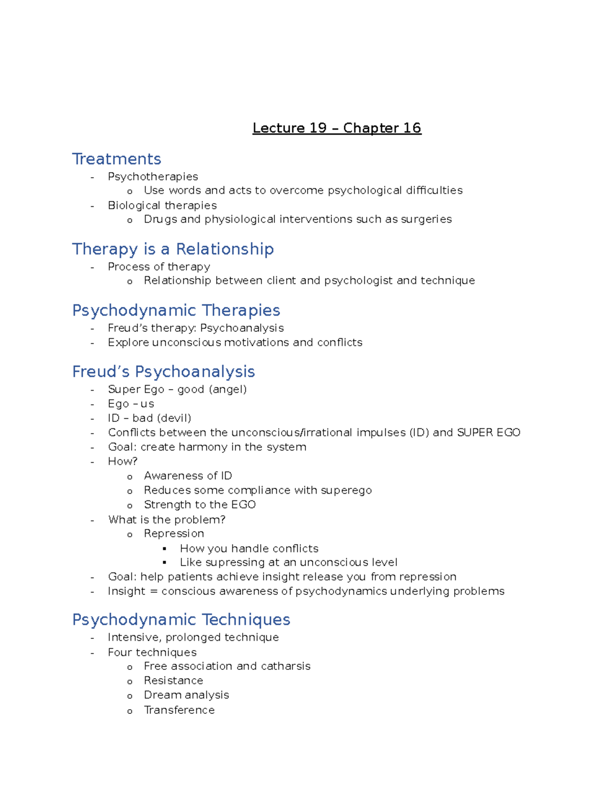 Lecture 19 - Chapter 16 - Lecture 19 – Chapter 16 Treatments ...
