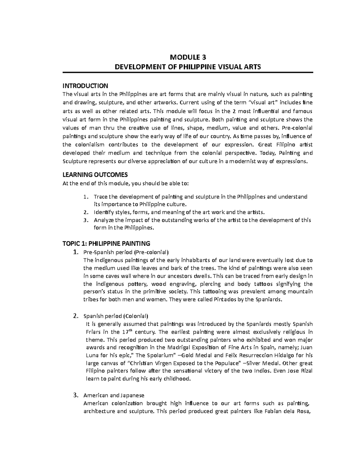 Module 3 - Philippine Arts - MODULE 3 DEVELOPMENT OF PHILIPPINE VISUAL ...