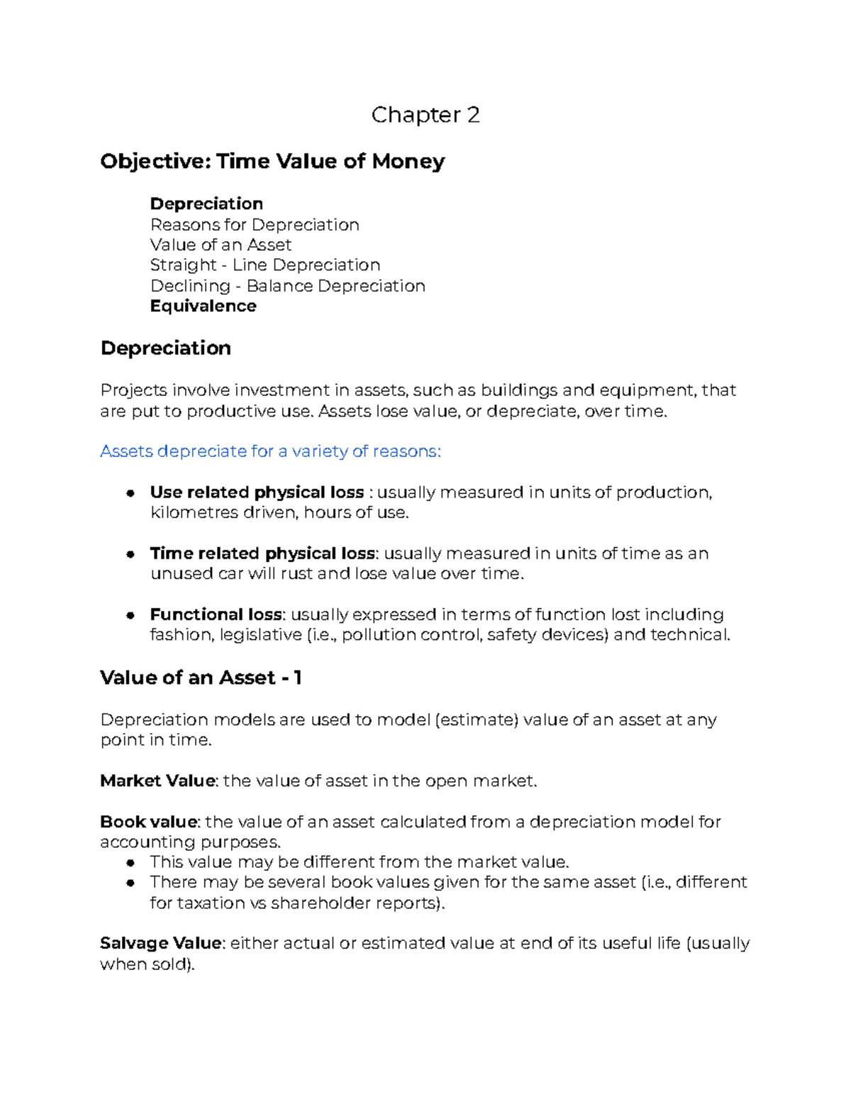 Chapter 2 Time Value of Money - Chapter 2 Objective: Time Value of Money Depreciation Reasons ...