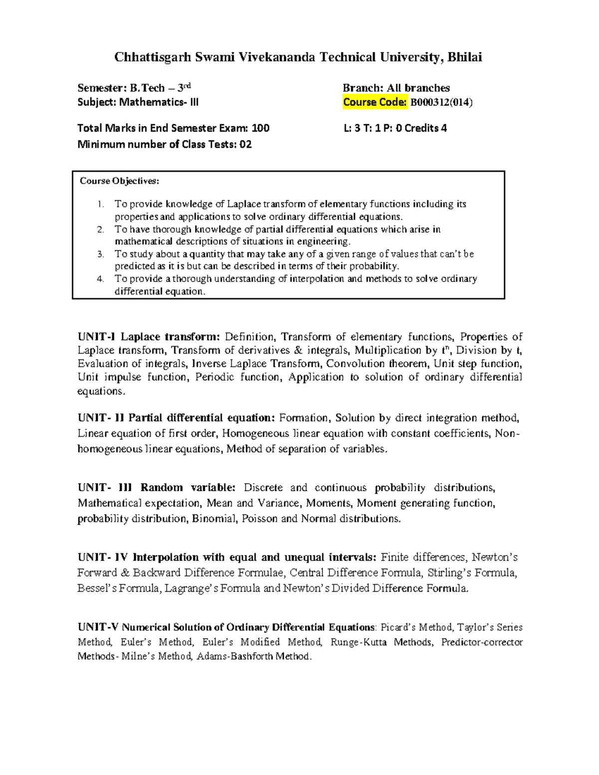 EEE-3rd B Tech Syllabus - Course Objectives: 1. To provide knowledge of ...