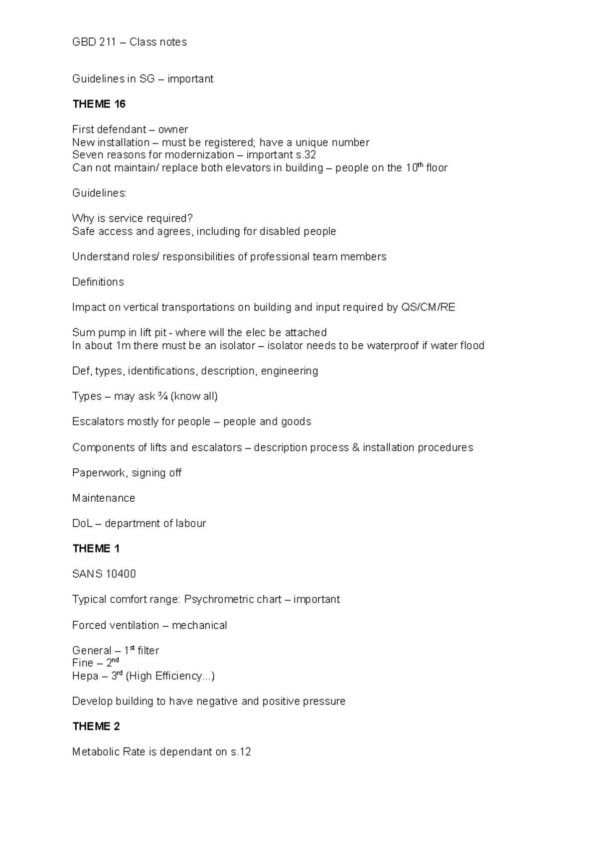 Class notes - Summary Building services 221 - GBD 211 – Class notes ...