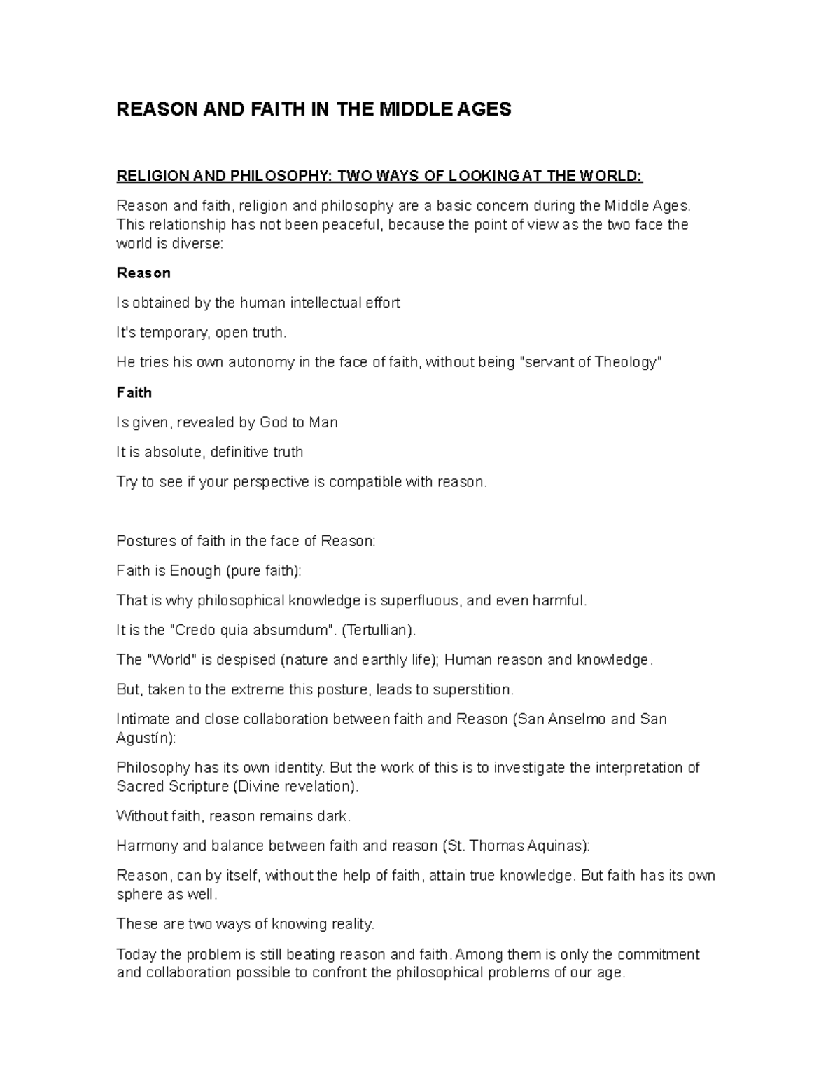 Reason and faith in the middle ages - REASON AND FAITH IN THE MIDDLE ...