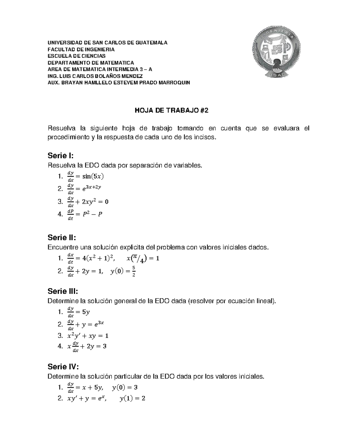 MI3A-HT2 - HT2 - UNIVERSIDAD DE SAN CARLOS DE GUATEMALA FACULTAD DE INGENIERIA ESCUELA DE ...