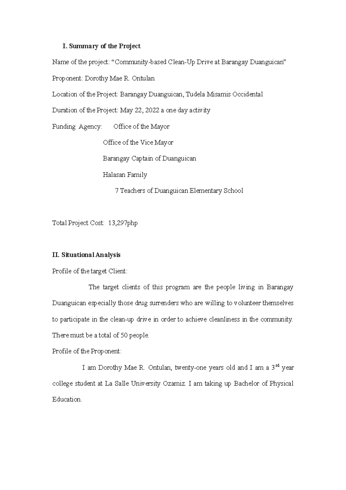 Dorothy Project Proposal Final - I. Summary of the Project Name of the ...