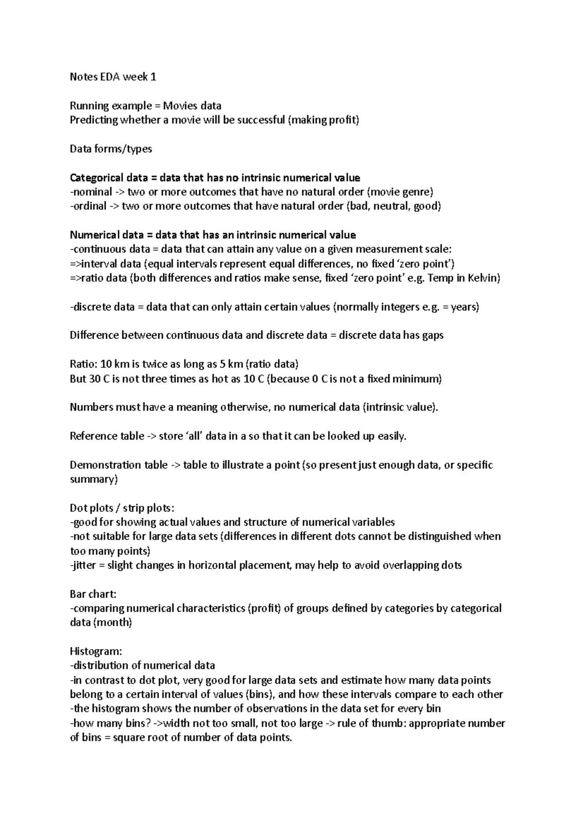 WEEK 1 EDA notes theory exercises - Notes EDA week 1 Running example ...