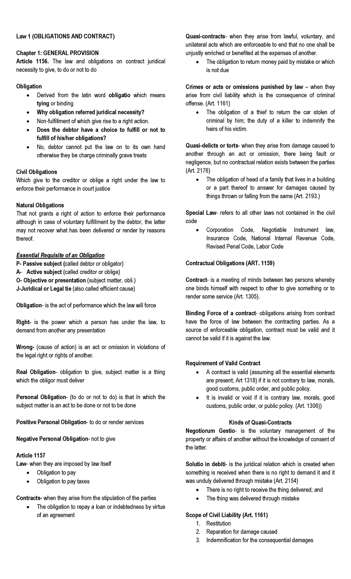 1664893350847 LAW 1 (Prelim) - Law 1 (OBLIGATIONS AND CONTRACT) Chapter ...