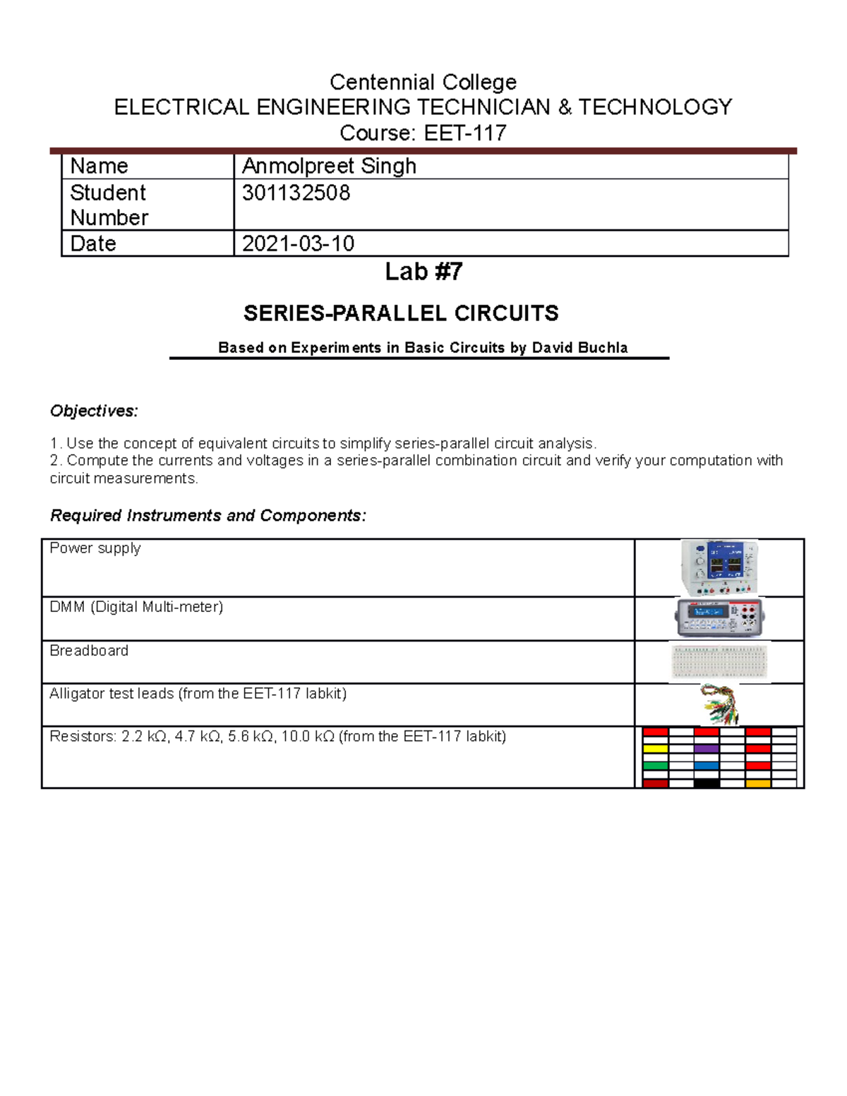 EET-117 LAB 7 B1-09 W21 - lab 7 - Centennial College ELECTRICAL ...