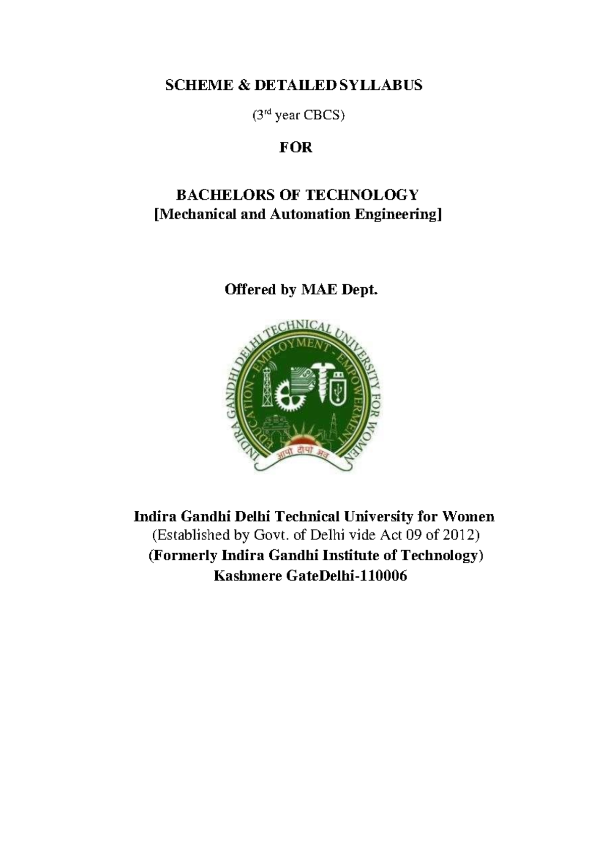3rd Year Syllabus For Mechanical And Automation SCHEME DETAILED