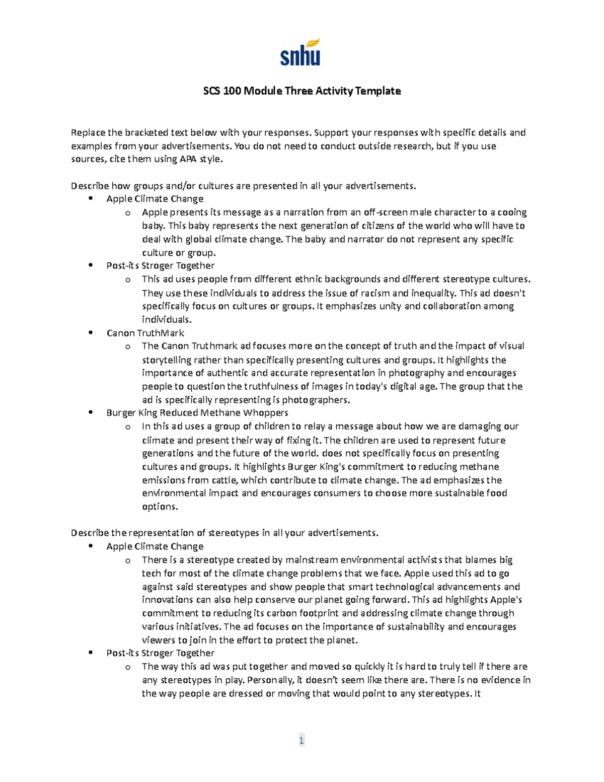 SCS 100 Module Three Activity complete - SCS 100 Module Three Activity ...
