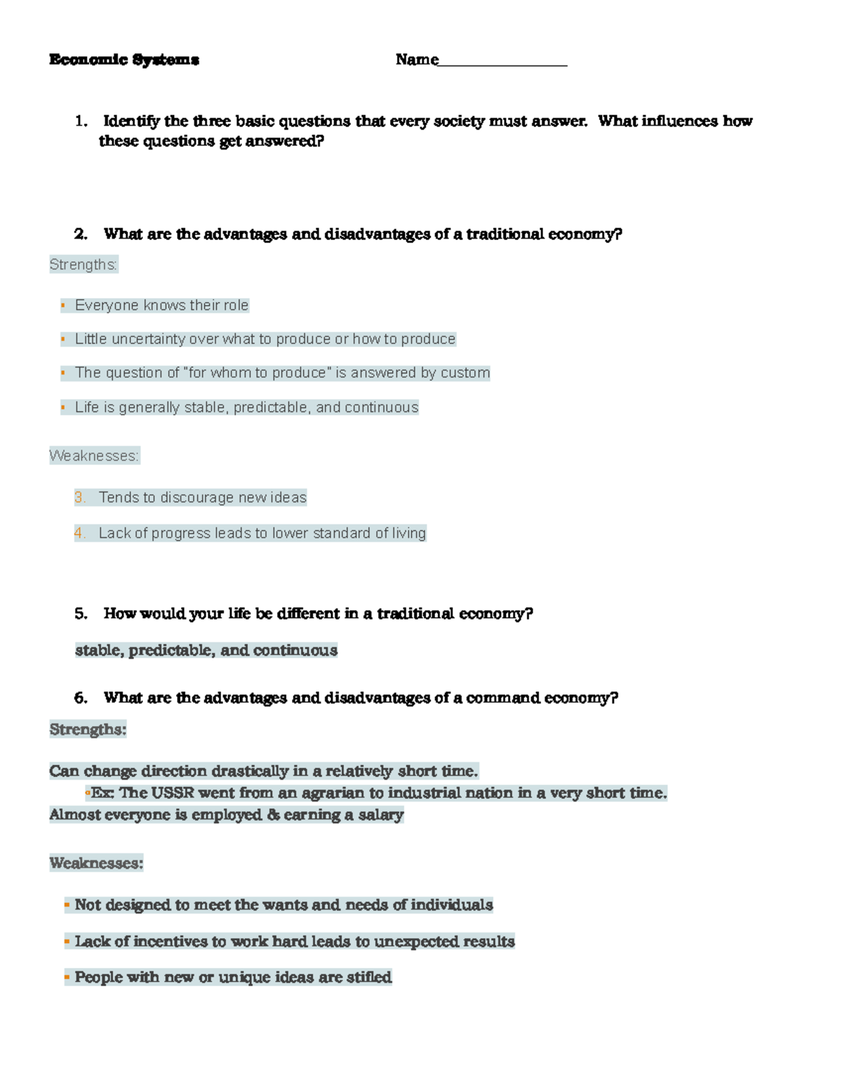 Economic Systems - Identify the three basic questions that every ...