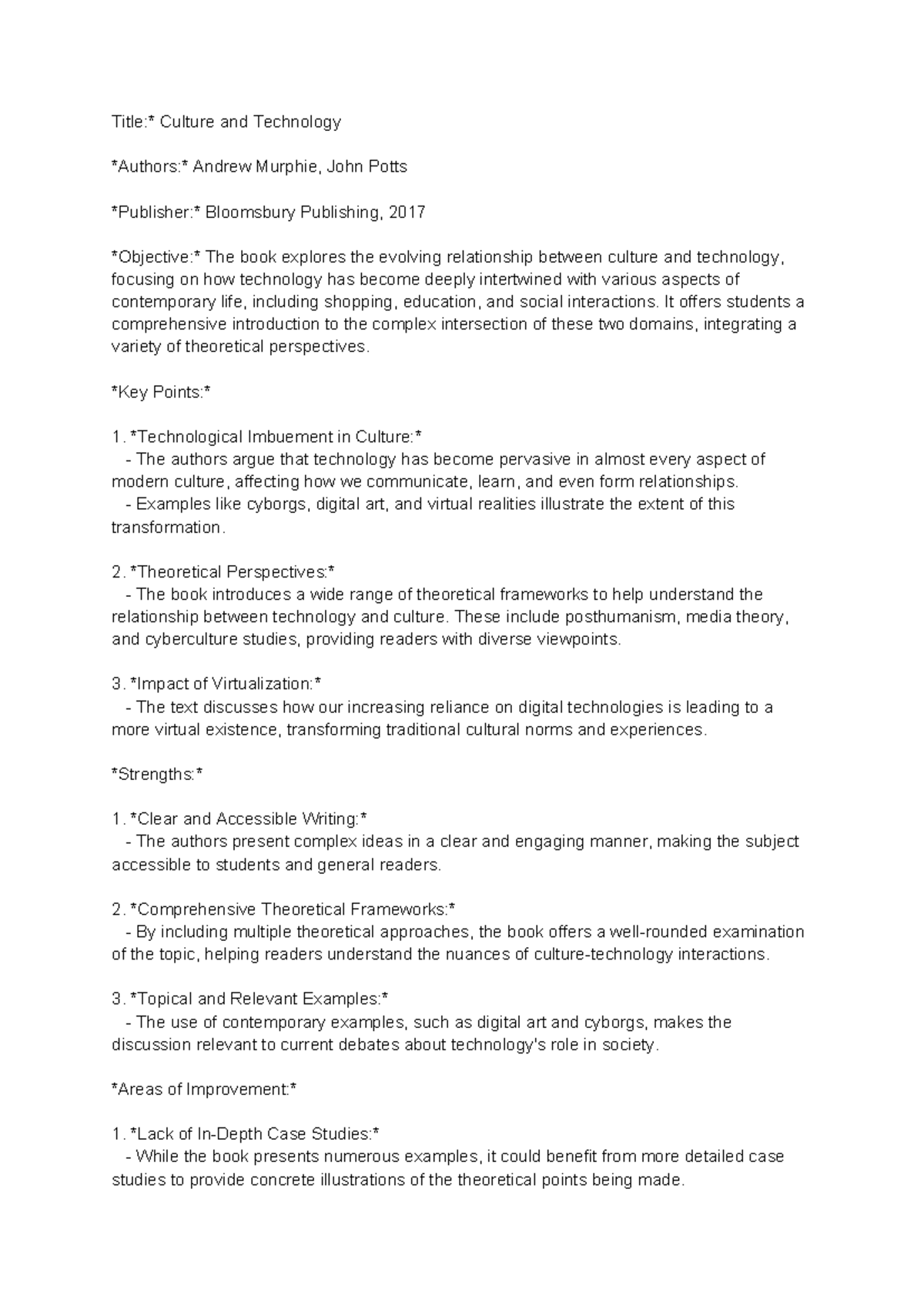 Culture and Technology - Title:* Culture and Technology Authors: Andrew ...