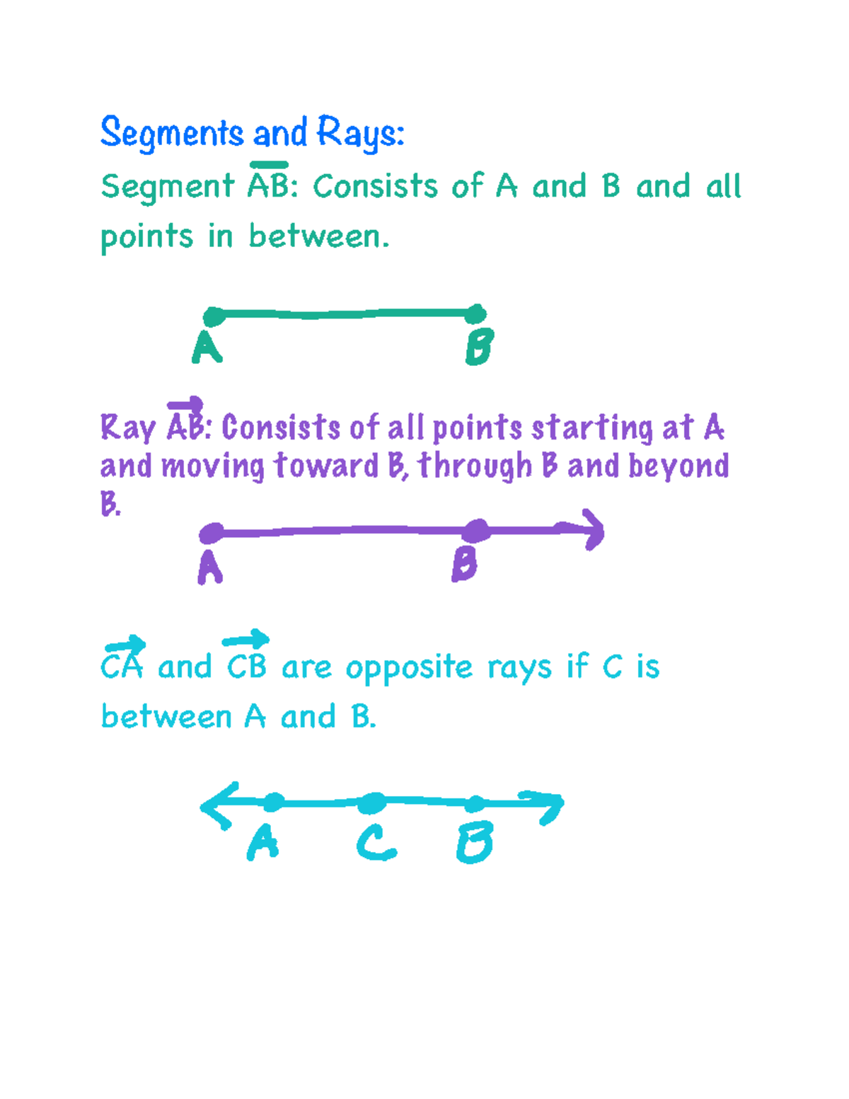 1.2 Segments, Rays, and Distance. - Segments and Rays: Segment AB ...