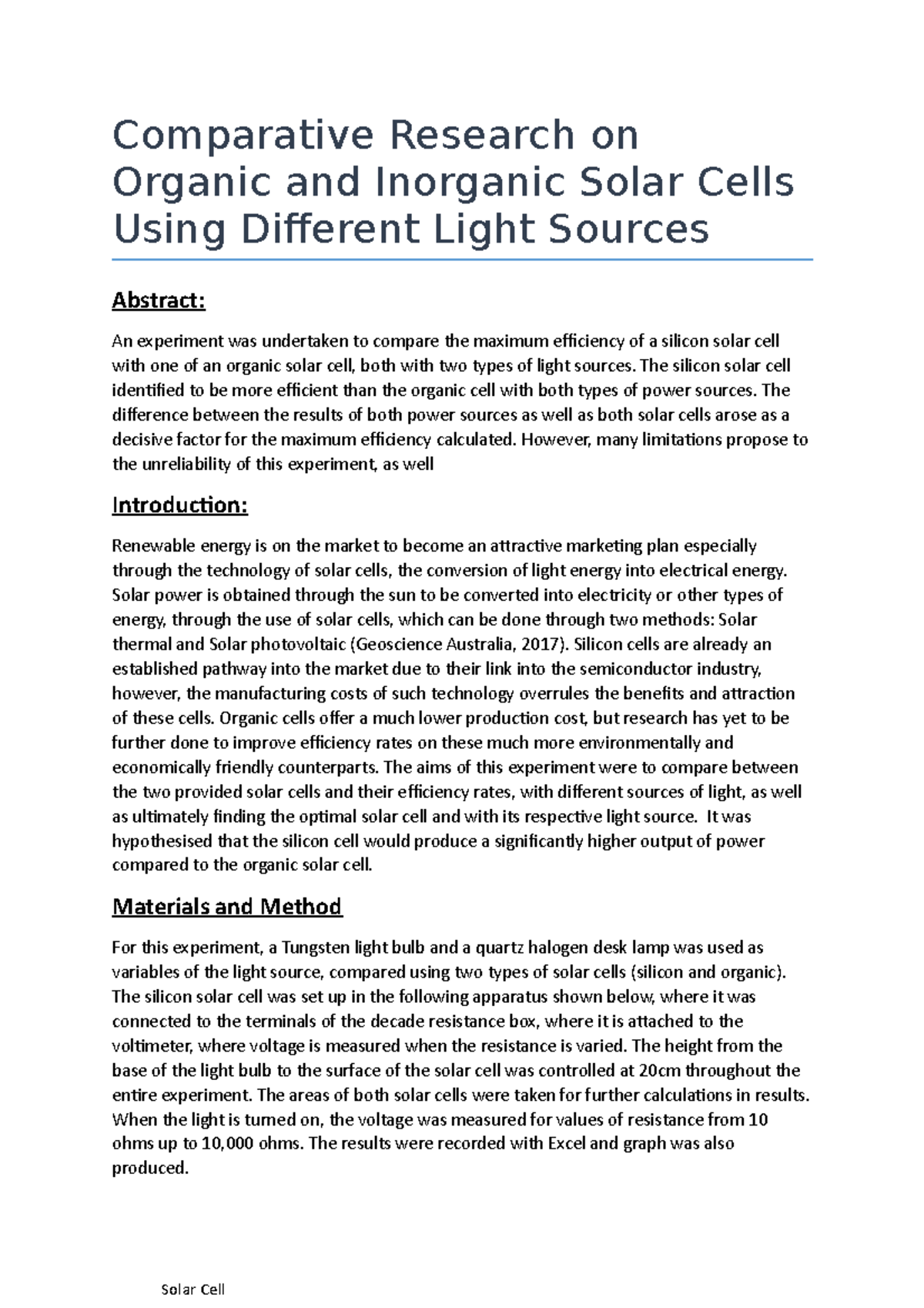 Comparative Research on Organic and Inorganic Solar Cells Using ...