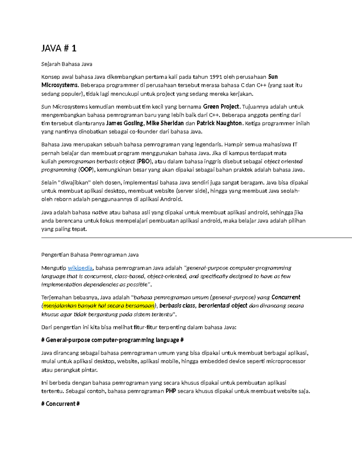 Materi pengenalan Java 1 - JAVA # 1 Sejarah Bahasa Java Konsep awal bahasa Java dikembangkan ...