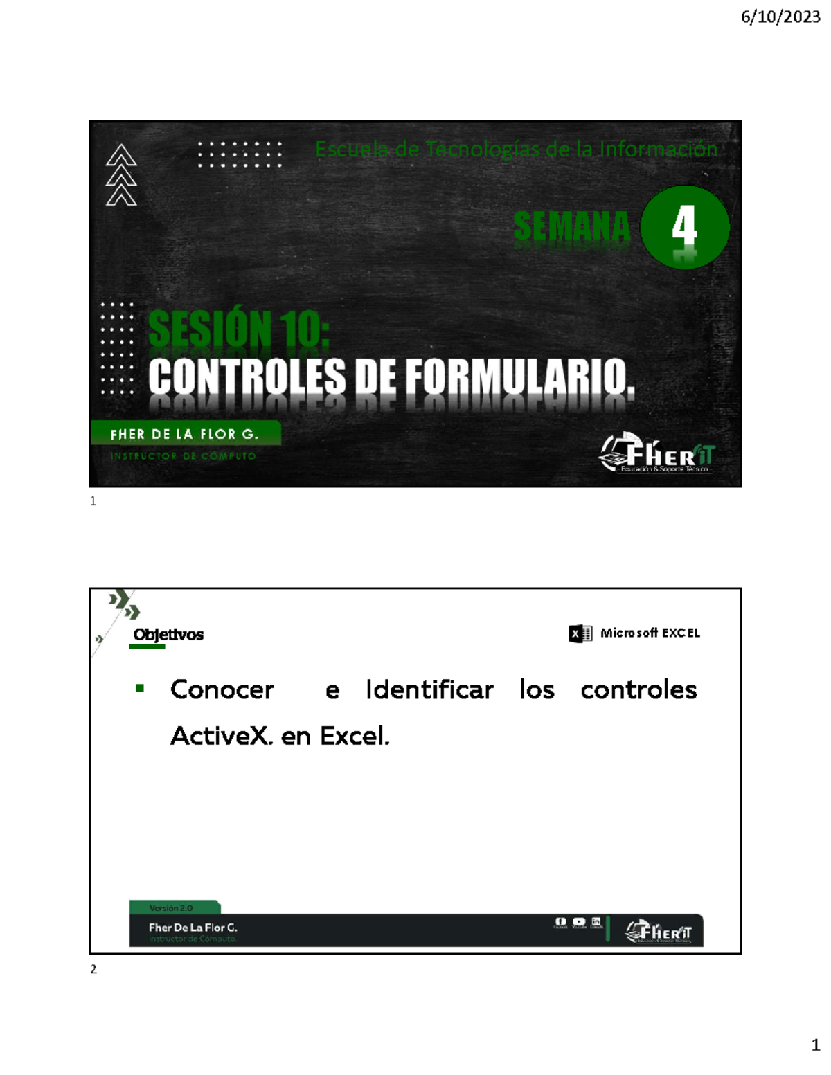 EI sem04 Sesion 10 v2 - excel - Escuela de Tecnologías de la Información F HER D E L A F L O R G ...