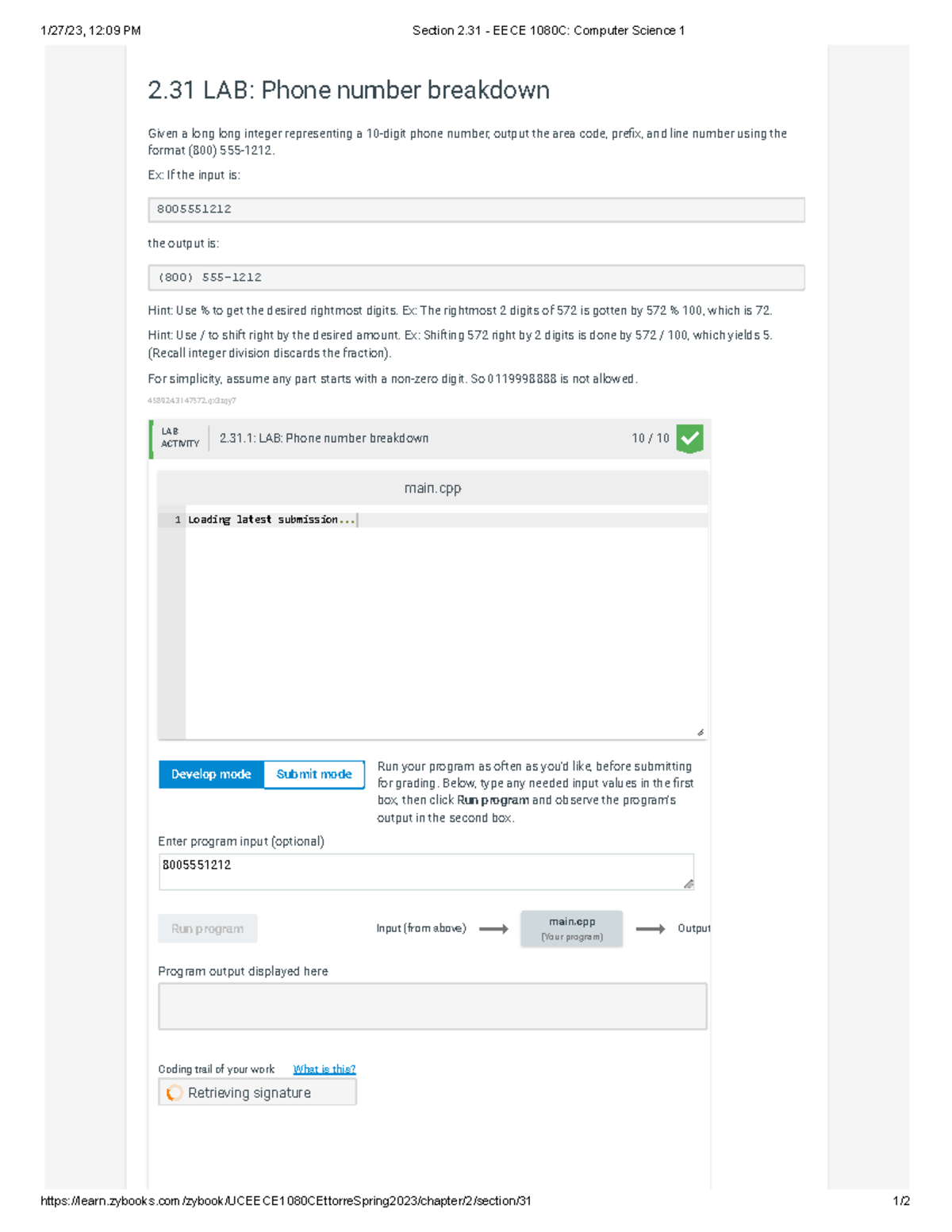 Section 2.31 - EECE 1080C Computer Science 1 - 1/27/23, 12:09 PM ...