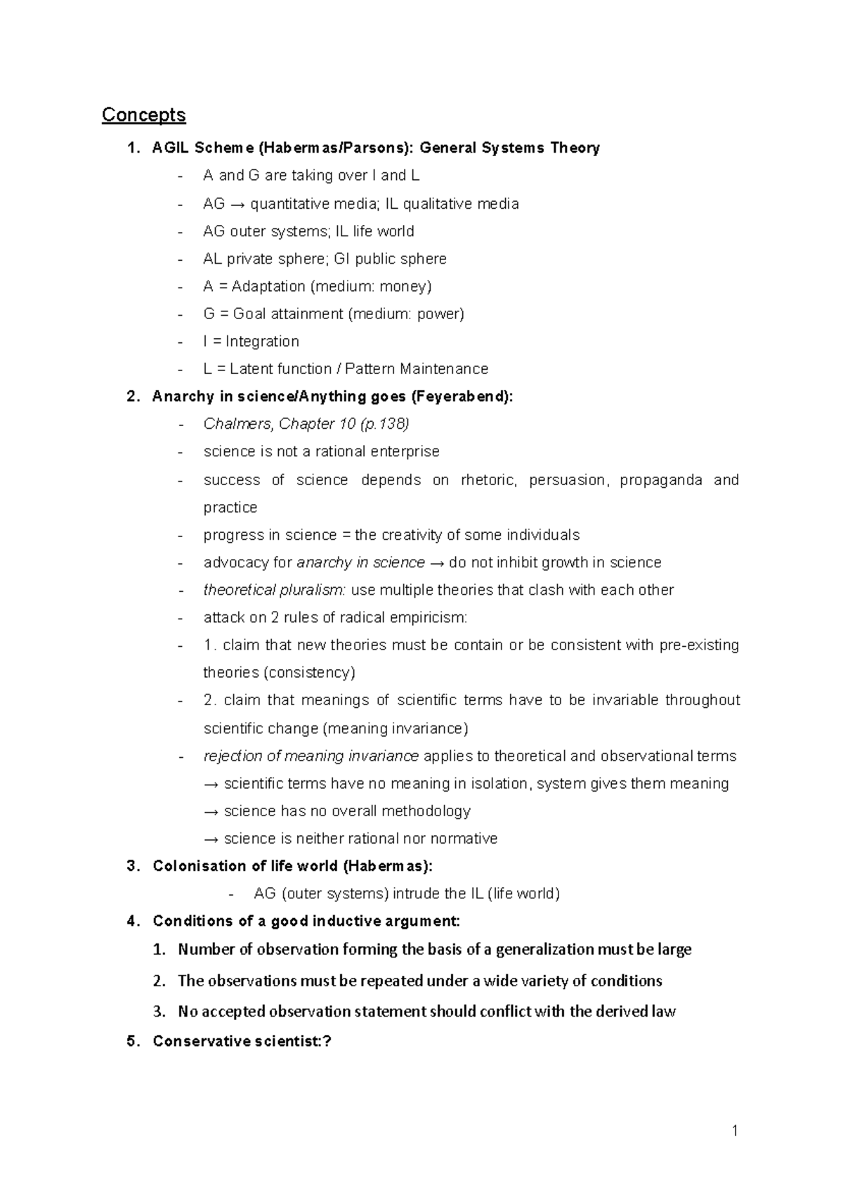 Concepts and Definitions List Philosophy of Science - Concepts AGIL ...