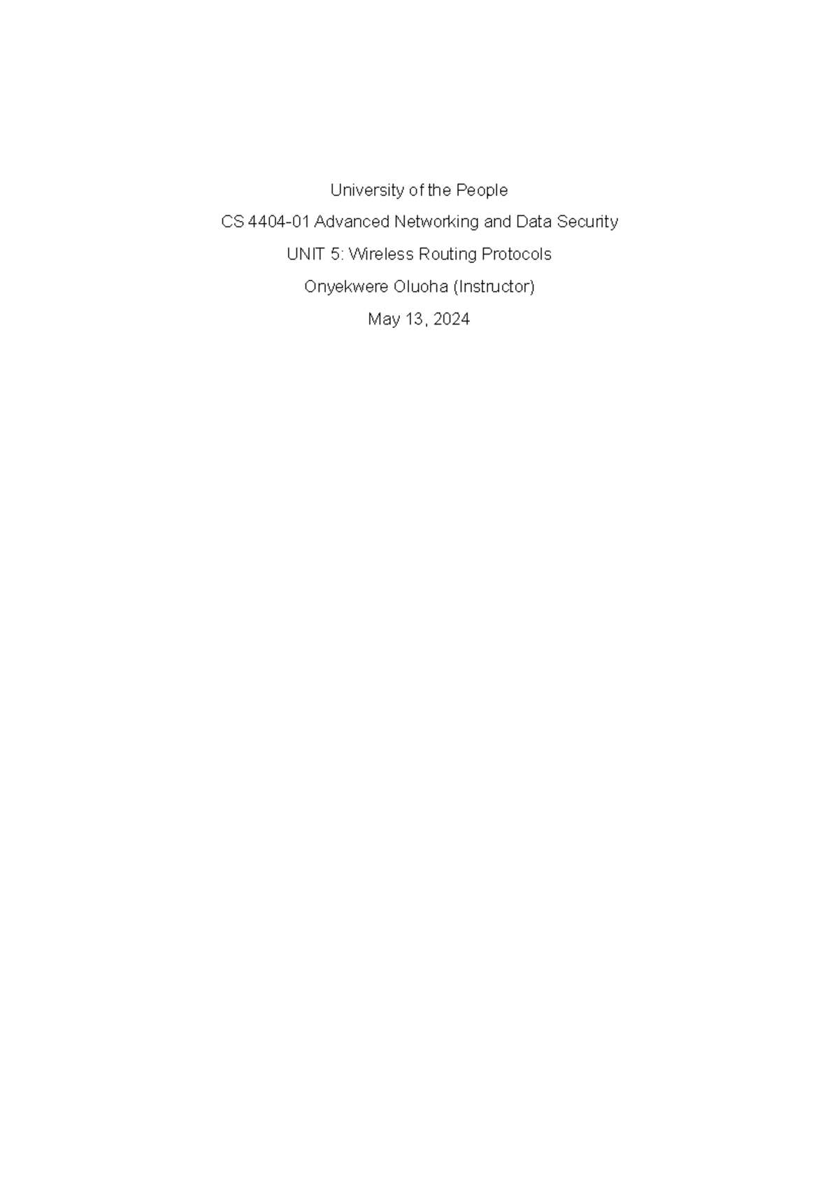 Writtenassingment Cs4404 Unit5 University Of The People Cs 4404 01 Advanced Networking And 