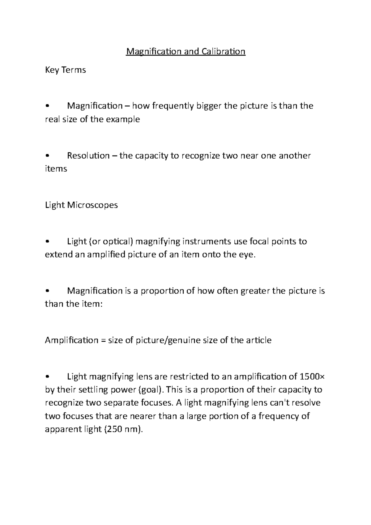 Magnification and Calibration - Magnification is a proportion of how ...