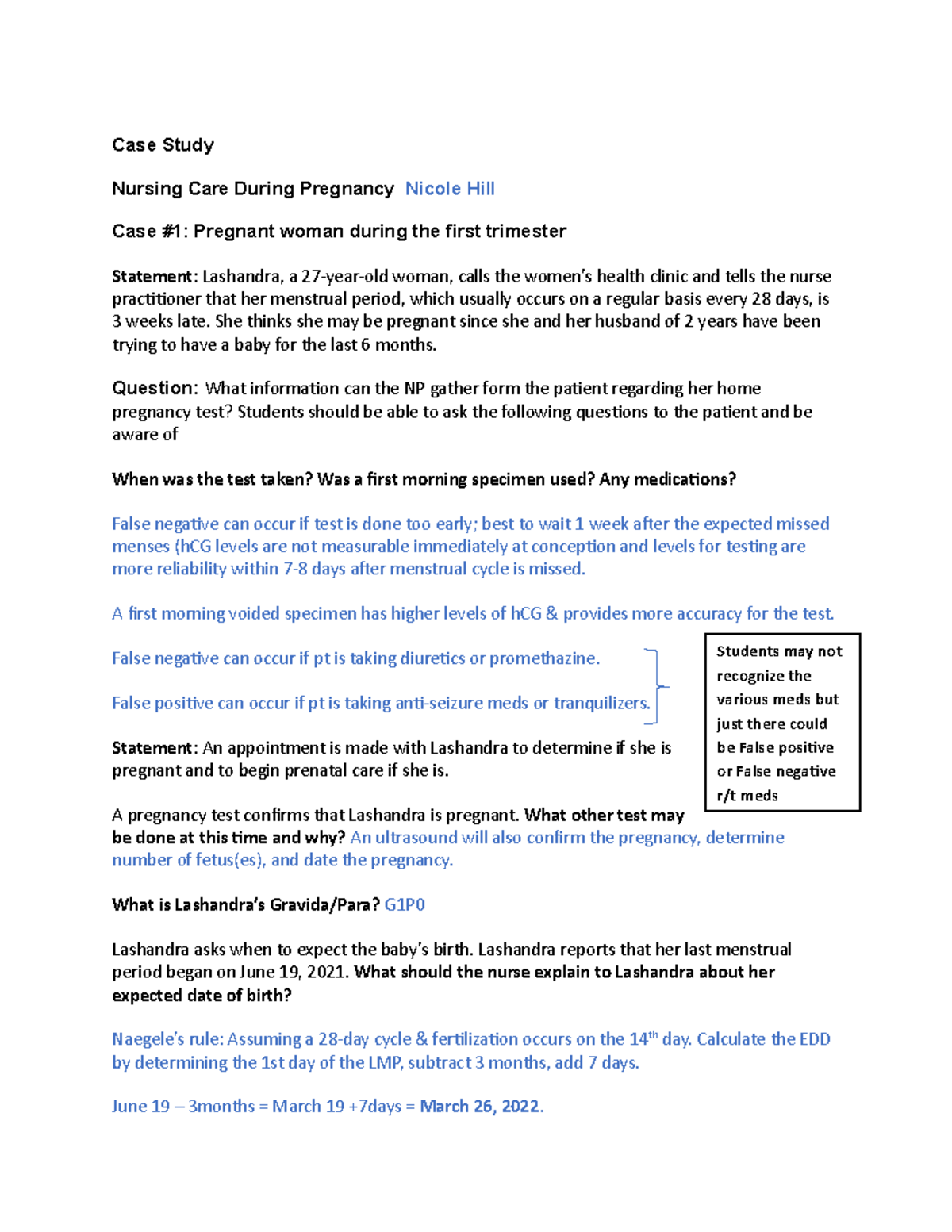 OB Lab Week 2 Case Studies and Games 9 - Case Study Nursing Care During ...