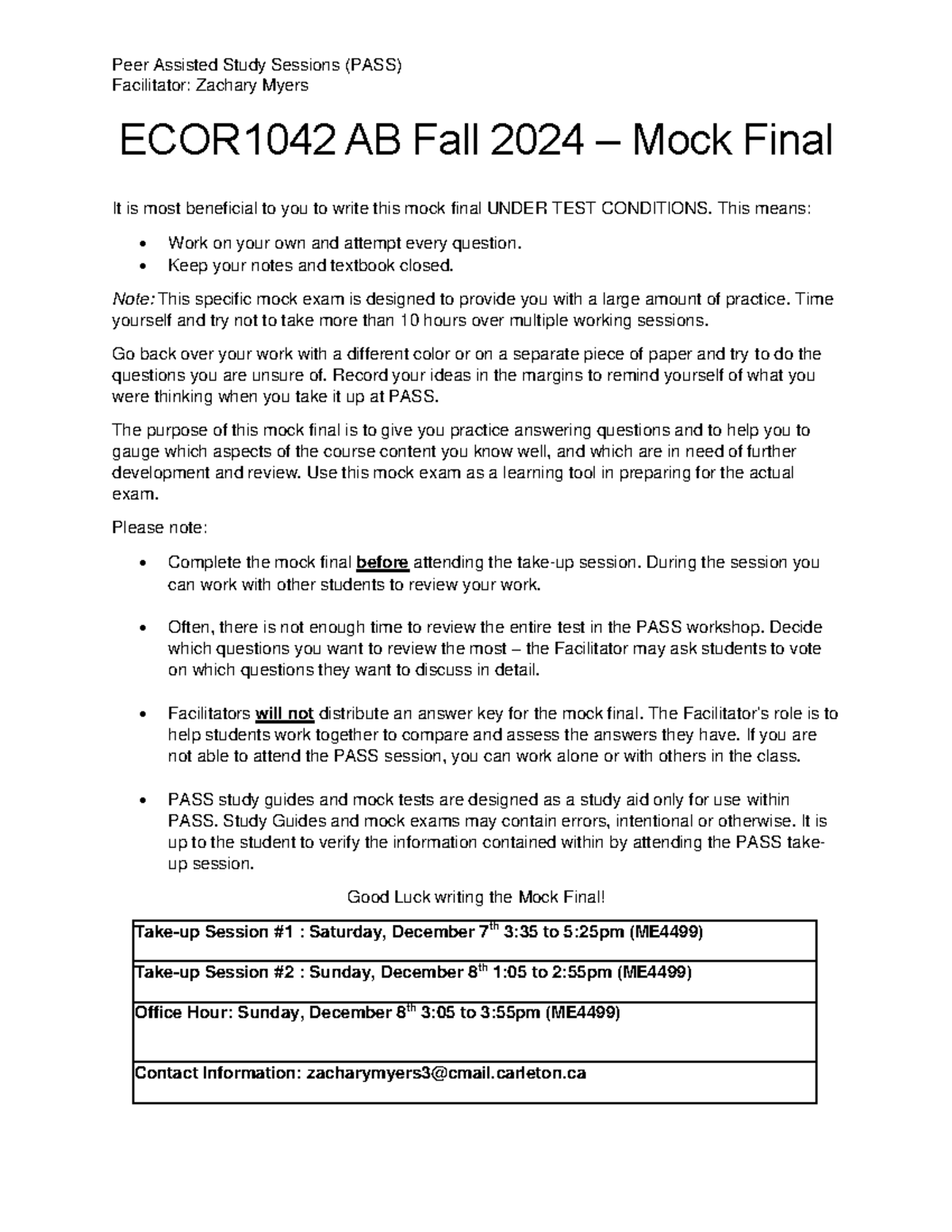 ECOR1042 AB - Mock Final - Facilitator: Zachary Myers ECOR1042 AB Fall ...