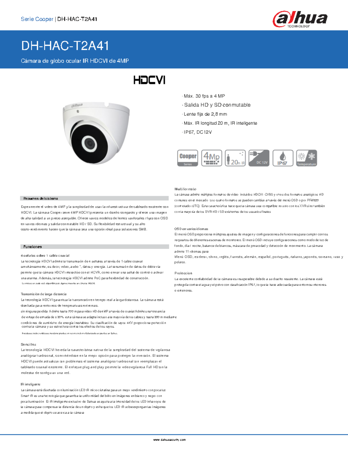 Dh hac t2a41 ficha tecnica 21 - Serie Cooper | DH-HAC-T2A ####### dahuasecurity Resumen del ...