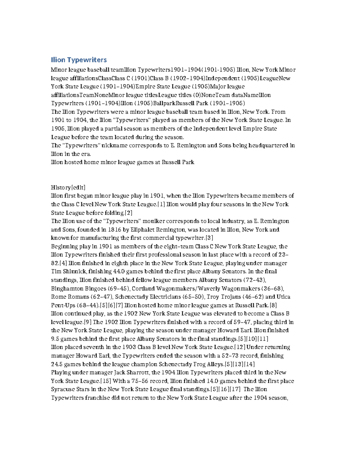 Assignment Module 4 - Ilion Typewriters Minor league baseball teamIlion ... Assignment Module 4 - Ilion Typewriters Minor league baseball teamIlion ...