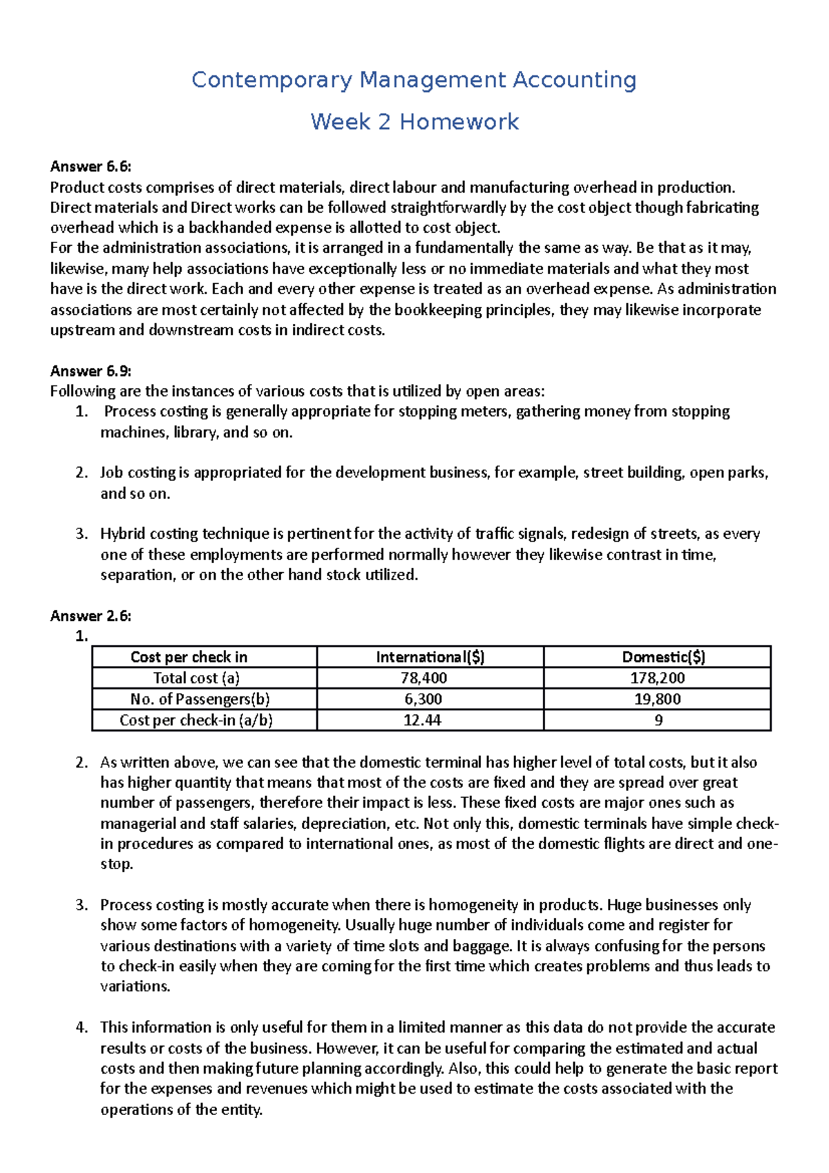 CMA WEEK 2 - week 2 homework - Contemporary Management Accounting Week ...