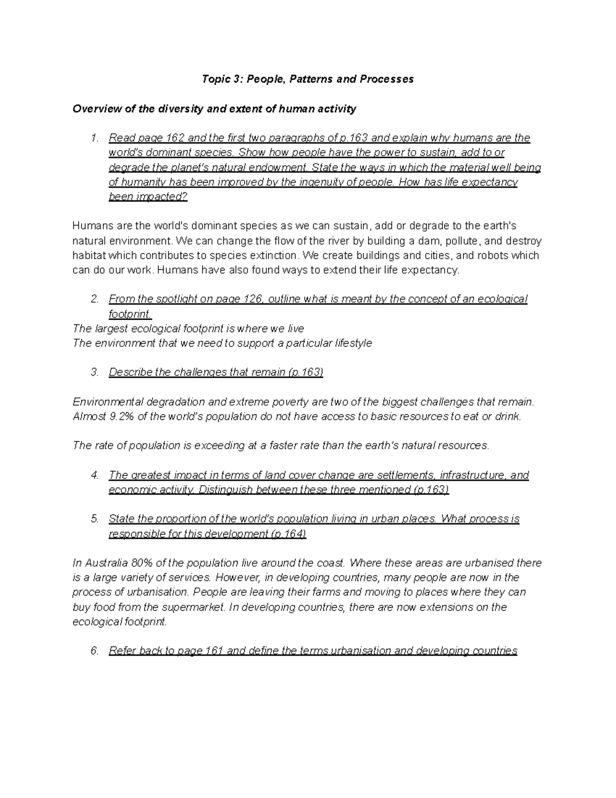 Geo - topic 3 notes - Topic 3: People, Patterns and Processes Overview ...
