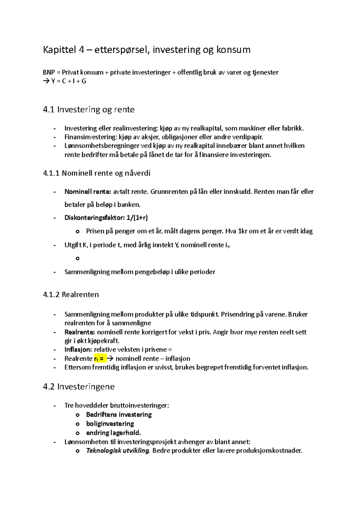 Kapittel 4 - etterspr. investering og konsum - Kapittel 4 – etterspørsel, investering og konsum ...