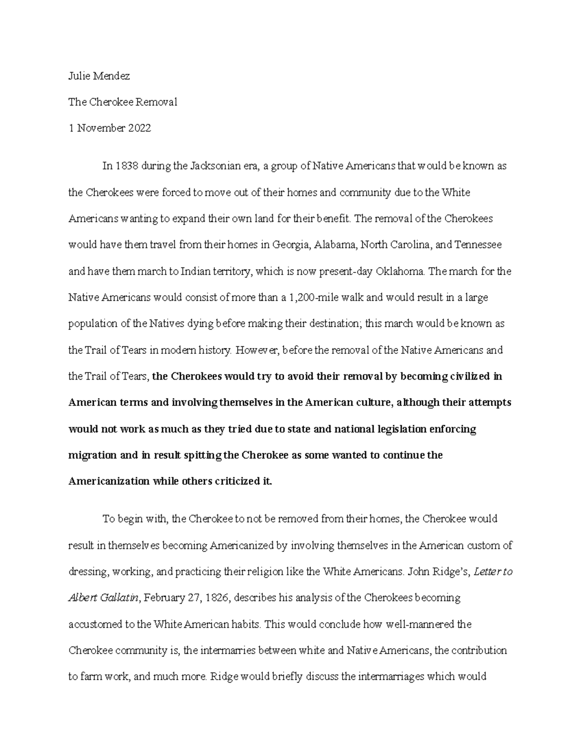 The Cherokee Removal - Julie Mendez The Cherokee Removal 1 November ...
