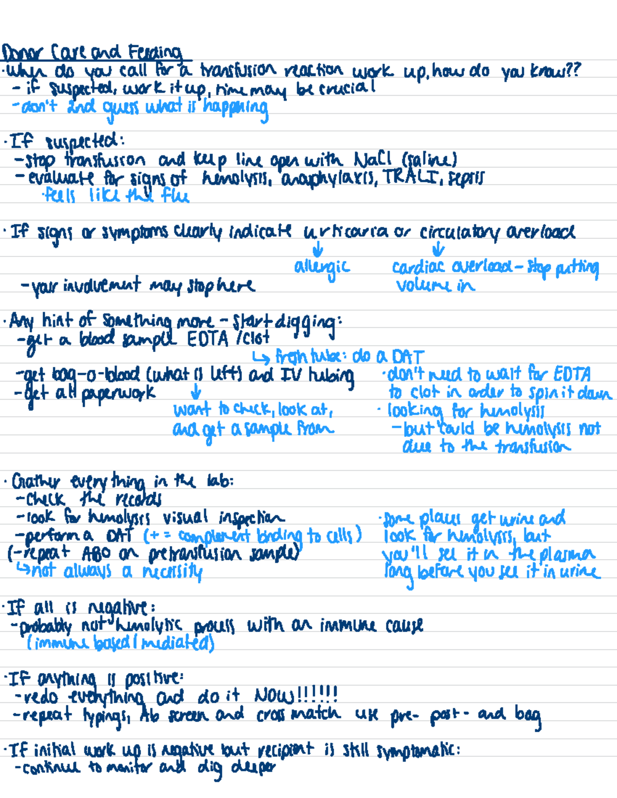 BLD 435 lecture notes - Donor care and Feeding ' transfusion reaction ...