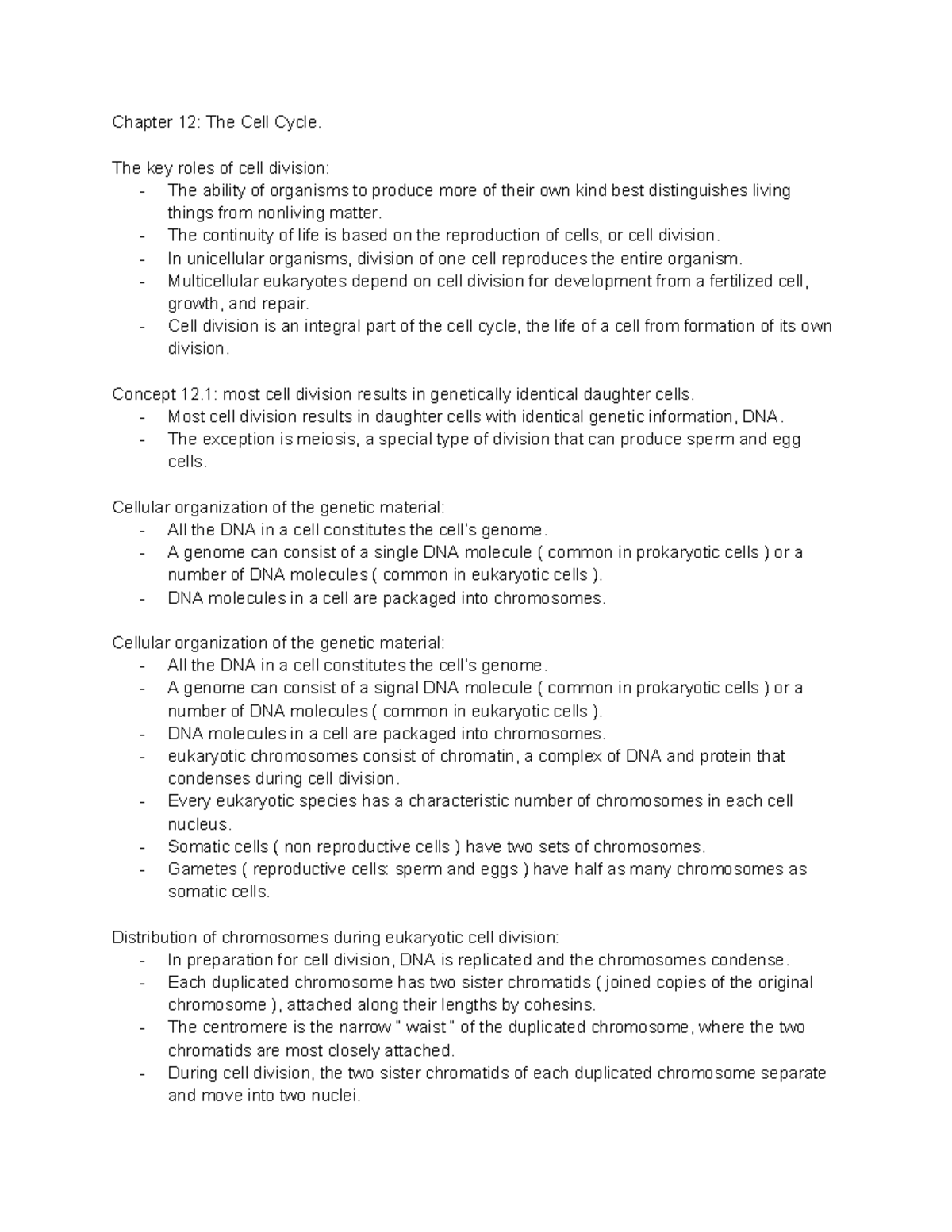 Chapter 12 BIO lec - the cell cycle, the key roles of cell division ...