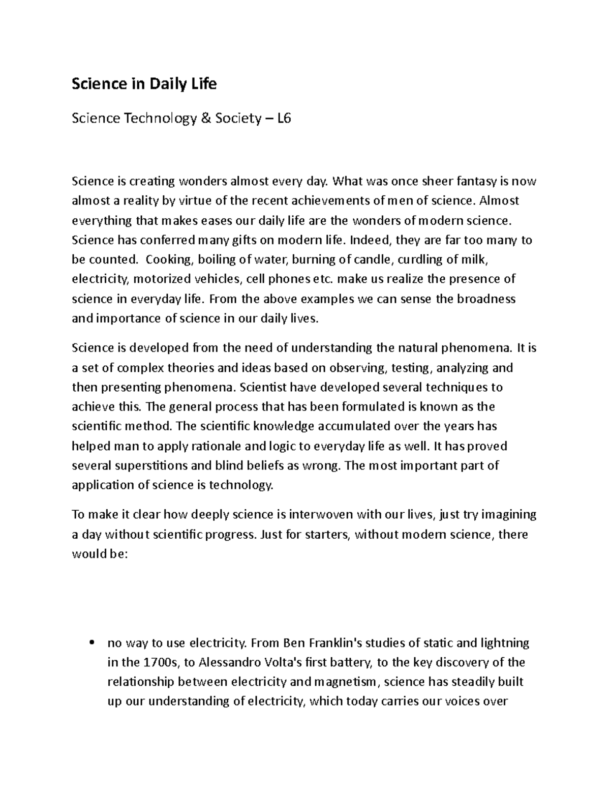 Science - 6 - lecture notes - Science in Daily Life Science Technology ...